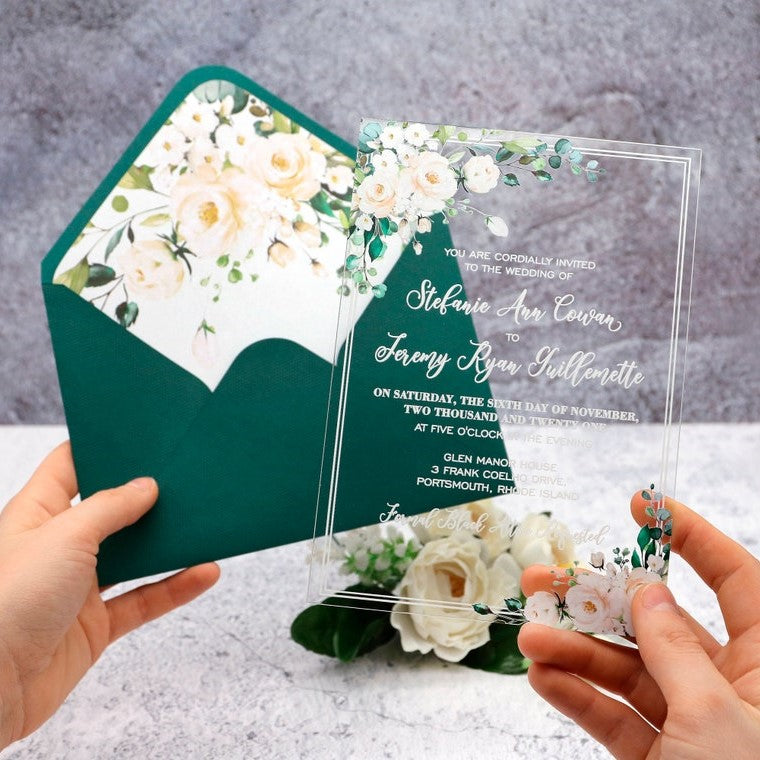 Handmade Acrylic Wedding Invitation With Roses